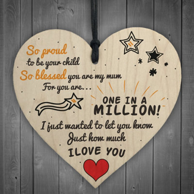 Red Ocean One in a Million Mum Wooden Hanging Heart Sign Present for ...