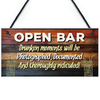 Red Ocean OPEN BAR Sign Novelty Home Bar Sign Pub Man Cave Sign Funny ...