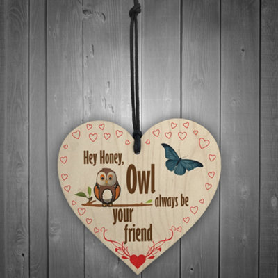 Red Ocean Owl Always Be Your Friend Hanging Heart Plaque Sign Gift