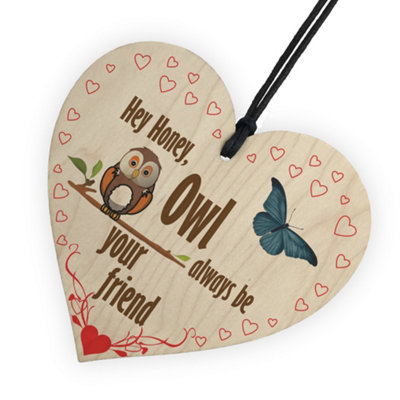 Red Ocean Owl Always Be Your Friend Hanging Heart Plaque Sign Gift