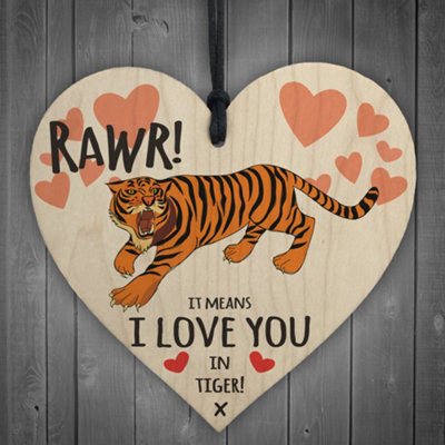 Red Ocean Rawr I Love You Novelty Wooden Hanging Heart Gift Sign