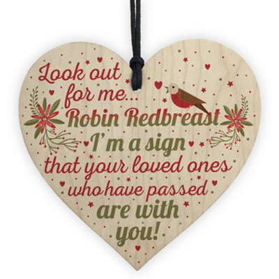 Red Ocean Robin Redbreast Mum Dad Nan Grandad Memorial Wooden Heart ...