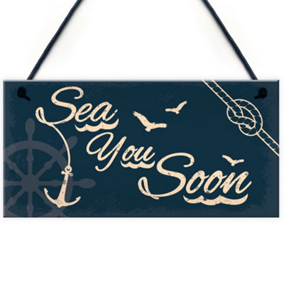 Red Ocean SeaSide Sea You Soon Nautical Shabby Chic Hanging Plaque ...
