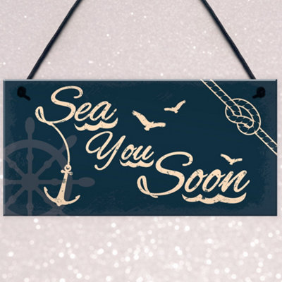 Red Ocean SeaSide Sea You Soon Nautical Shabby Chic Hanging Plaque ...