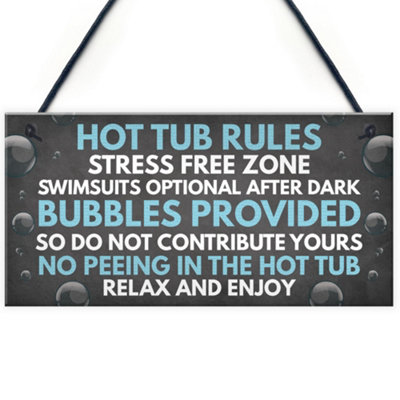 Red Ocean Shabby Hot Tub Rules Novelty Hanging Garden Shed Plaque ...