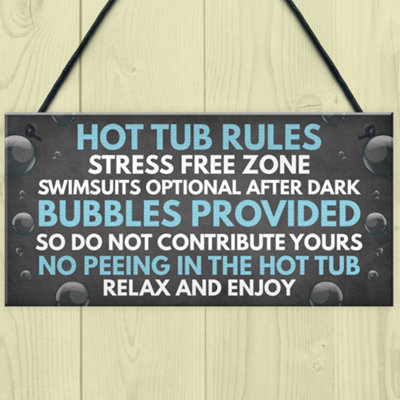 Red Ocean Shabby Hot Tub Rules Novelty Hanging Garden Shed Plaque ...