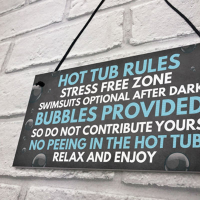 Red Ocean Shabby Hot Tub Rules Novelty Hanging Garden Shed Plaque ...