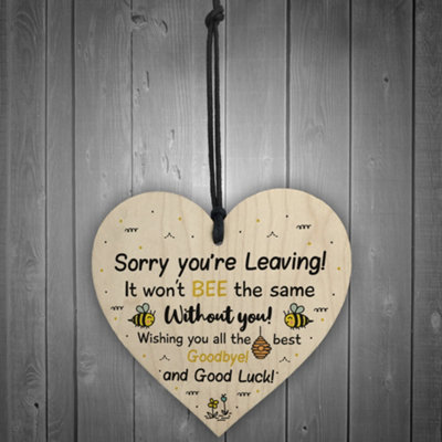 Red Ocean Sorry You're Leaving Wooden Hanging Heart Work Colleague ...