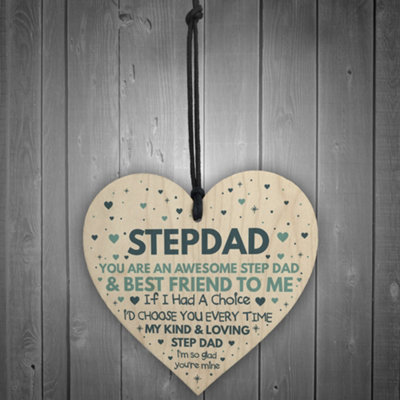 Red Ocean Step Dad Fathers Day Gifts for Best Step Dad Wooden Heart ...