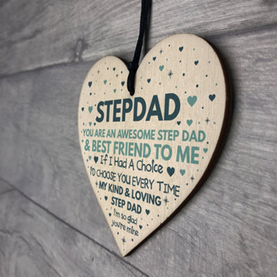 Red Ocean Step Dad Fathers Day Gifts for Best Step Dad Wooden Heart ...