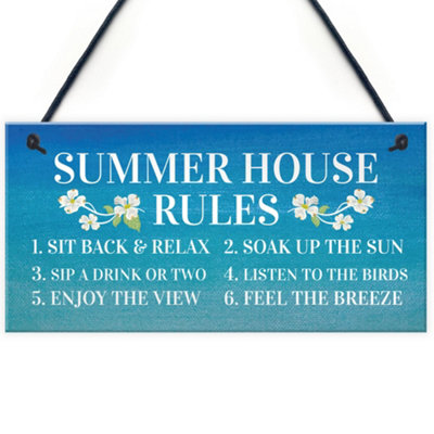 Red Ocean Summer House Rules Hanging Garden Shed Sign Home Decor Sign ...