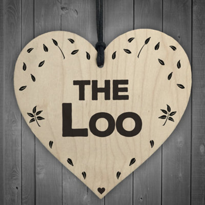 Red Ocean The Loo Wooden Hanging Heart Plaque Toilet Door Sign