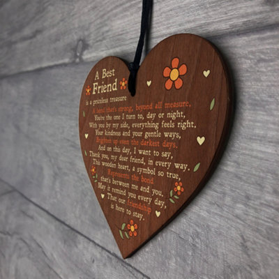 Red Ocean Thoughtful Gift For Best Friend Poem Wood Heart Friendship ...