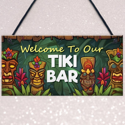 Red Ocean Tiki Bar Hanging Bar Pub Plaque Welcome Sign Cocktails Beach ...