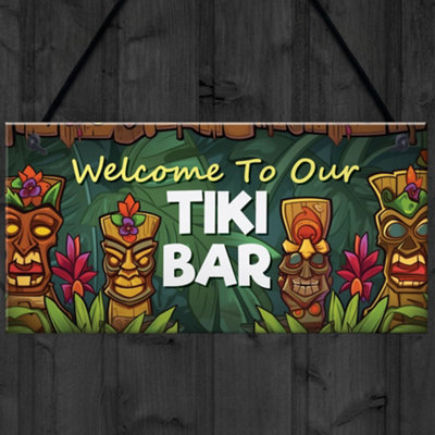 Red Ocean Tiki Bar Hanging Bar Pub Plaque Welcome Sign Cocktails Beach ...