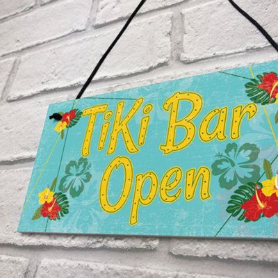 Red Ocean Tiki Bar Open Hanging Bar Pub Plaque Cocktails Beach ...