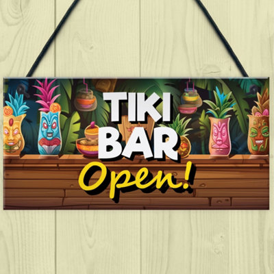RED OCEAN Tiki Bar OPEN Hanging Garden Bar Pub Plaque Cocktails Beach ...