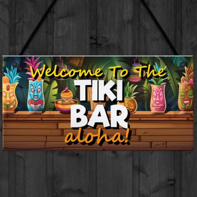 Red Ocean Tiki Bar Sign Hanging Bar Pub Plaque WELCOME Sign Aloha ...