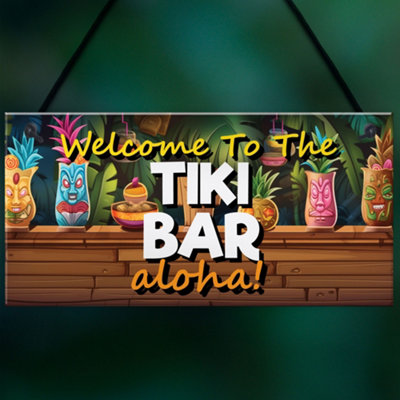 Red Ocean Tiki Bar Sign Hanging Bar Pub Plaque WELCOME Sign Aloha ...