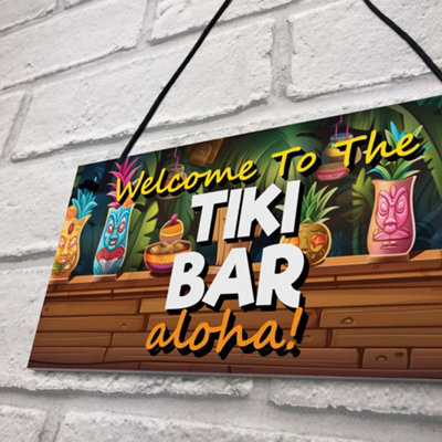 Red Ocean Tiki Bar Sign Hanging Bar Pub Plaque WELCOME Sign Aloha ...