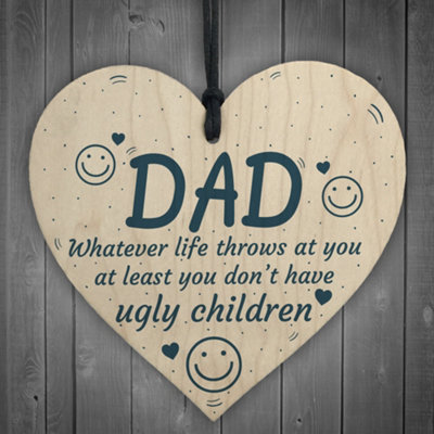 Red Ocean Ugly Children Funny Novelty Wood Heart Sign Grandad Dad Son ...