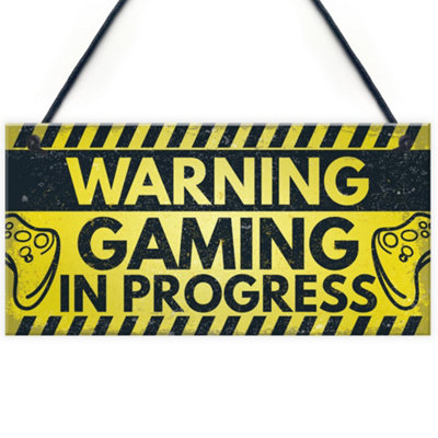 Red Ocean WARNING Gaming Hanging Door Sign Gamer Gifts Gamer ...