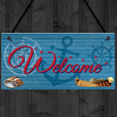 Red Ocean Welcome Nautical Seaside Marine Themed Home Gift Hanging ...