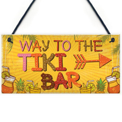 Red Ocean Welcome Tiki Bar Party Hanging Bar Pub Plaque Cocktails Beach ...
