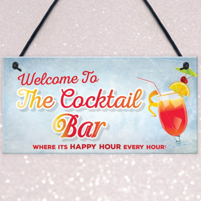 Red Ocean Welcome To Cocktail Bar Novelty Hanging Plaque Pub Bar Garden ...