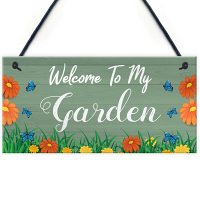 Red Ocean Welcome To My Garden Sign Hanging Door Wall Sign Garden Signs ...
