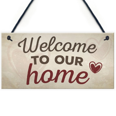 Red Ocean Welcome To Our Home House Hanging Wall Greeting Plaque Garden ...
