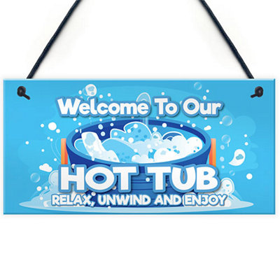 Red Ocean Welcome To Our Hot Tub Sign Hanging Wall Garden Shed ...