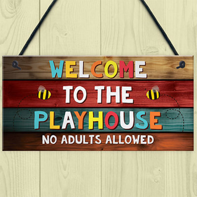 Red Ocean Welcome To The Playhouse Sign Hanging Garden Shed Summerhouse ...