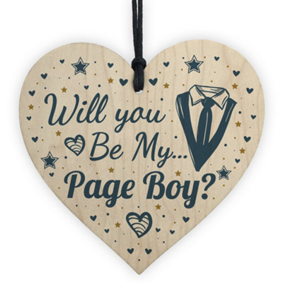 Red Ocean Will You Be My Page Boy Invite Wooden Heart Plaque Wedding ...