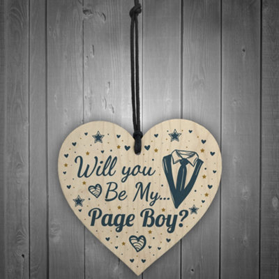 Red Ocean Will You Be My Page Boy Invite Wooden Heart Plaque Wedding ...