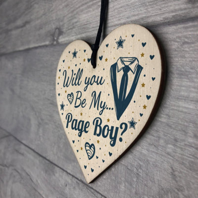 Red Ocean Will You Be My Page Boy Invite Wooden Heart Plaque Wedding ...