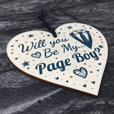 Red Ocean Will You Be My Page Boy Invite Wooden Heart Plaque Wedding ...