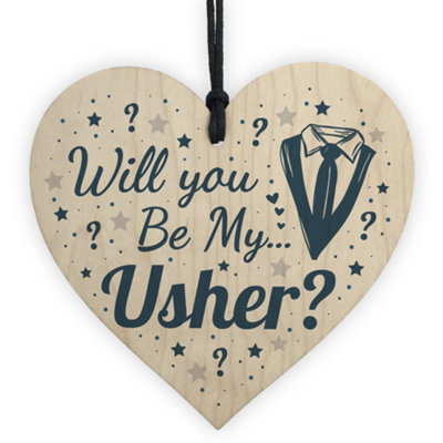 Red Ocean Will You Be My Usher Invite Wooden Heart Wedding Invitation ...