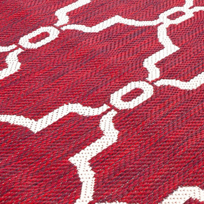 Red Outdoor Rug, Geometric Stain-Resistant Rug For Patio Decks Garden ...