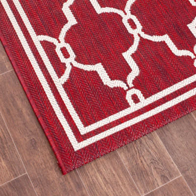 Red Outdoor Rug, Geometric Stain-Resistant Rug For Patio Decks Garden ...