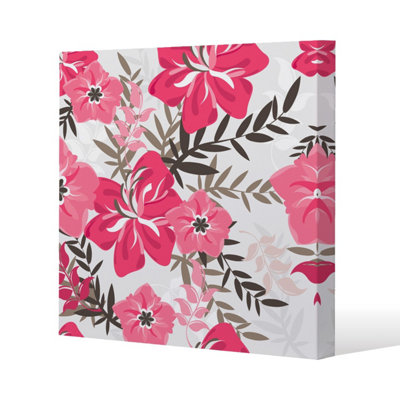 Red & Pink Floral Slim Style Canvas Print 20x20cm , 15mm Slim Real wood.