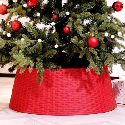Red Plastic Rattan Christmas Tree Skirt Modular Adjustable Design for ...