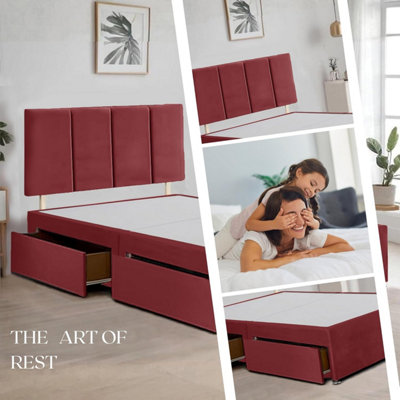 Red Plush Fabric 3FT Single Bed Frame with 20 Inch Vertical Line ...