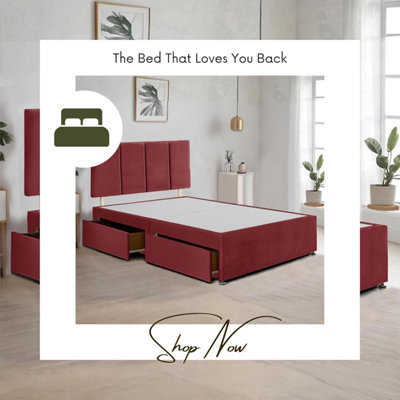 Red Plush Fabric 3FT Single Bed Frame with 20 Inch Vertical Line ...