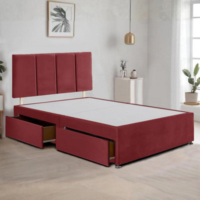 Red Plush Fabric 6FT Super King Bed Frame with 20 Inch Vertical Line ...