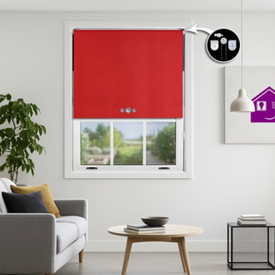 Red Roller Blind with Triple Round Eyelet Design and Metal Fittings ...