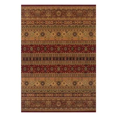 Red/Rust Traditional Rug, 8mm Thick Stain-Resistant Rug, Persian Floral ...