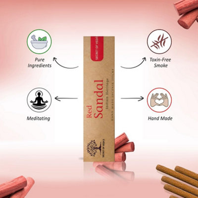 Red Sandal Incense Sticks 20g Pure Organic Chandan Hand Rolled Long ...