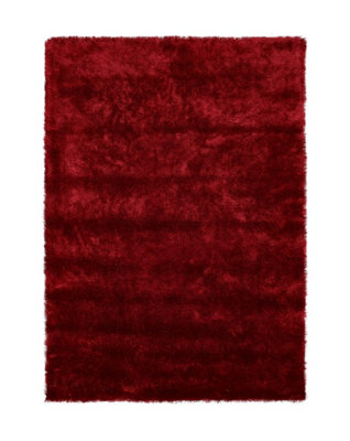 Red Shaggy Rug, Anti-Shed Easy to Clean Rug, Handmade Plain Rug, Modern ...
