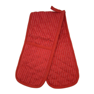 Red Stripe Double Heat Resistant Double Oven Gloves Quilted Kitchen ...